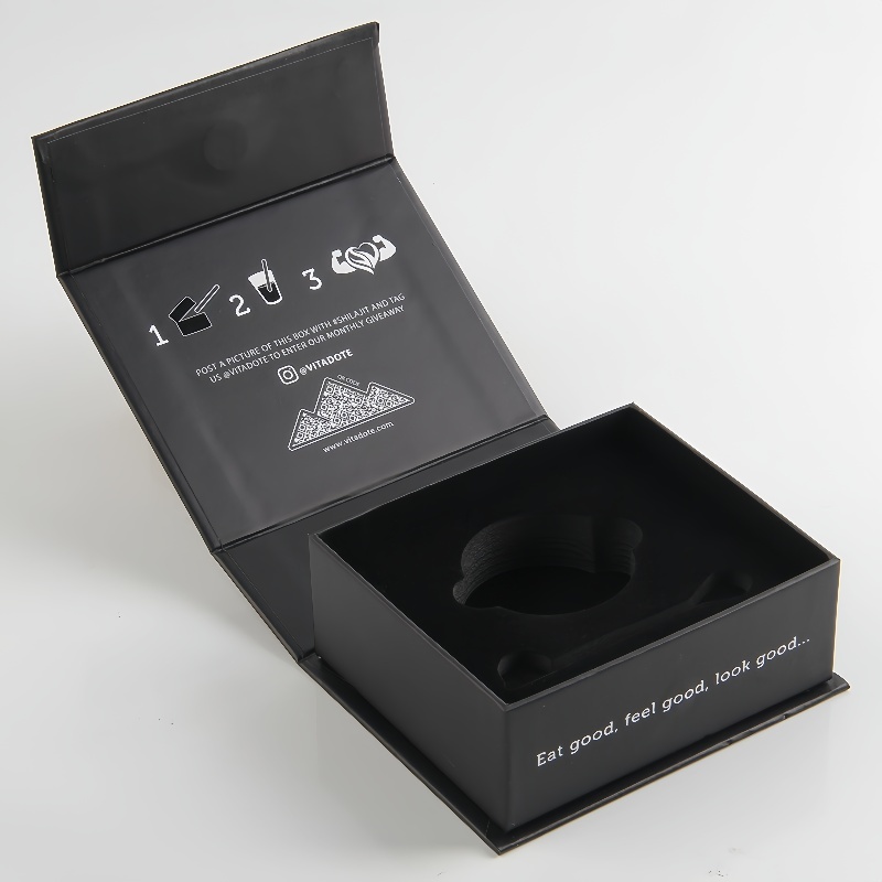 Black Card Custom Logo Packaging Box High End Magnetic Flip High Density